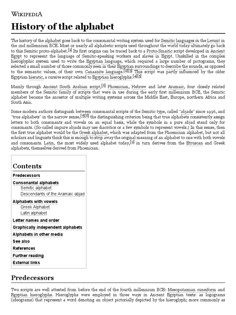 History of The Alphabet - Wikipedia | PDF | Alphabet | Western Calligraphy