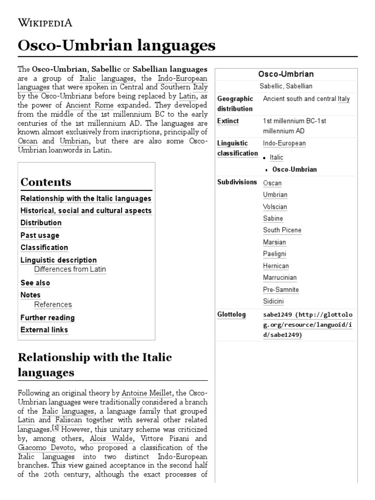 Osco-Umbrian Languages - Wikipedia | PDF | Human Communication | Languages