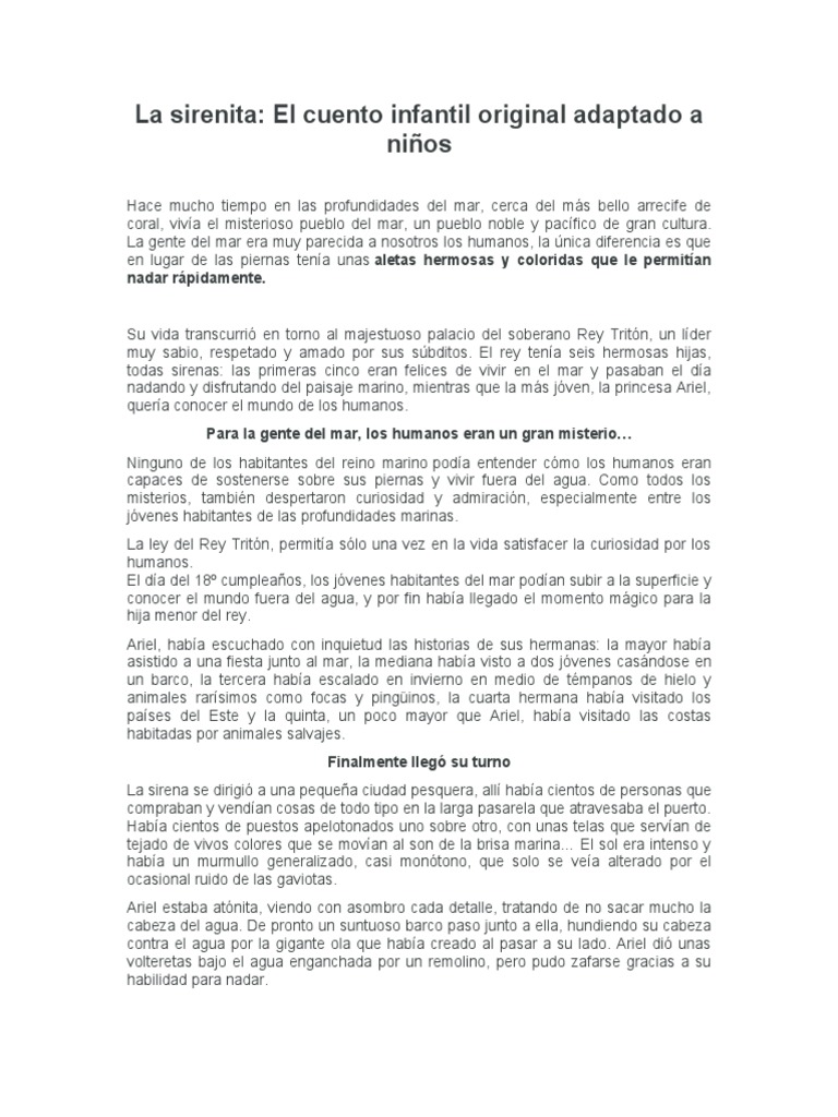 La Sirenita: Cuento Infantil Original | PDF | Hans Christian Andersen