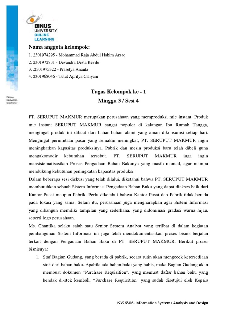 Tugas Kelompok 1 System Analysis and Design - Team 2 | PDF | Bisnis