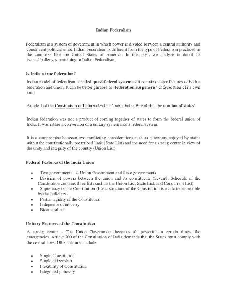 Indian Federalism: Constitution of India | PDF | U.S. State | Policy