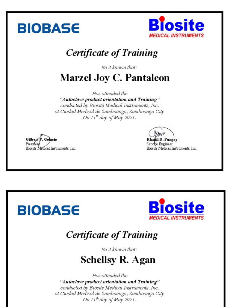 MCS TRAINING CERTIFICATE (Autoclave) | PDF | Nature