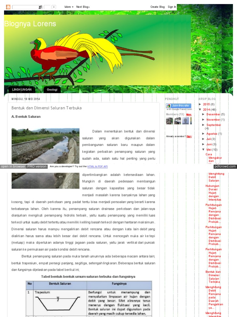 Dimensi Saluran Terbuka | PDF