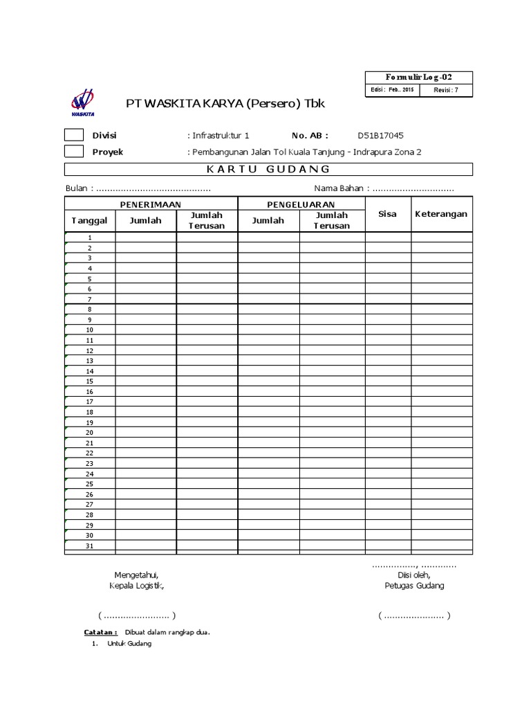 FORM LOGISTIK 2 - Kartu Gudang | PDF