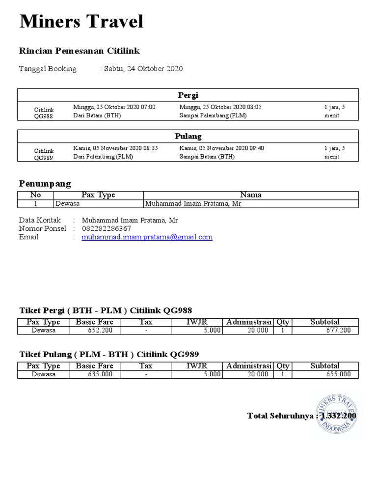 Invoice Tiket Ibu Mursyida | PDF | Services (Economics) | Business