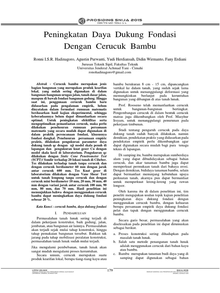 Peningkatan Daya Dukung Fondasi Dengan Cerucuk Bambu | PDF