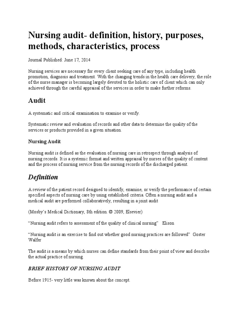 Nursing Audit-Definition, History, Purposes, Methods, Characteristics ...