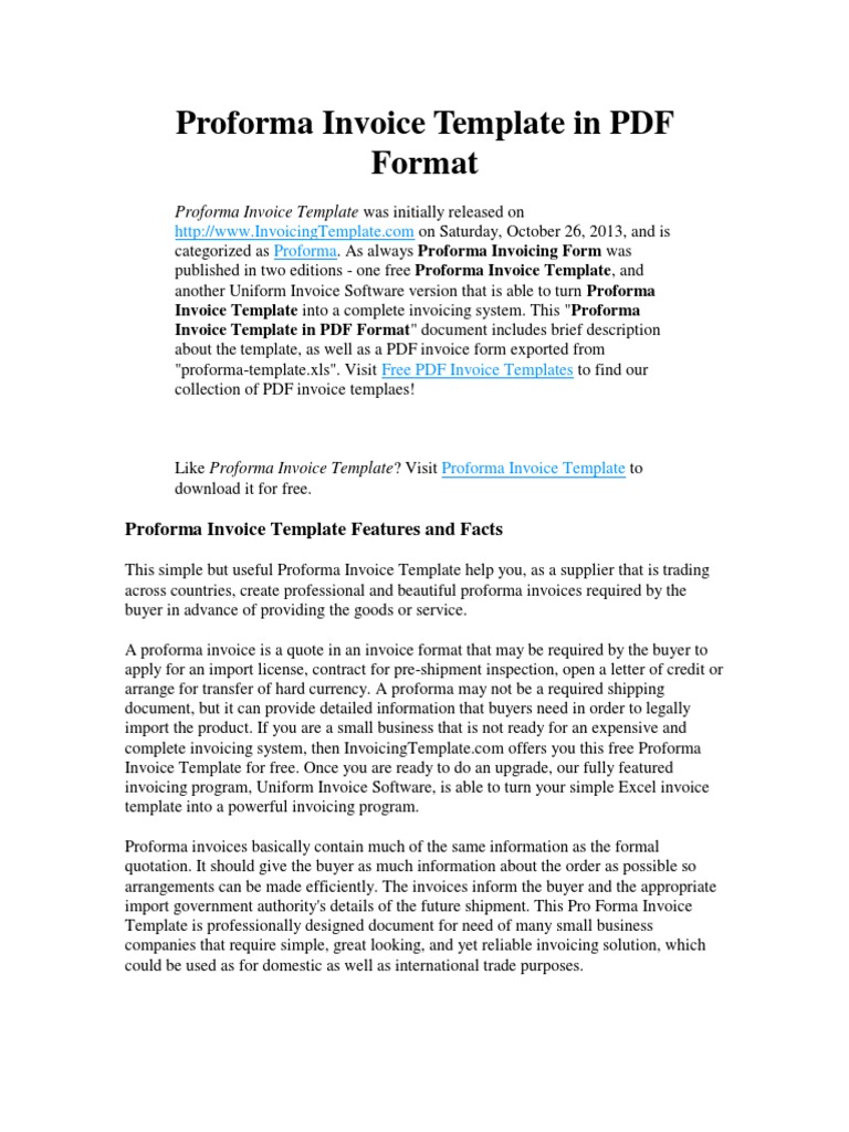 Proforma Invoice Template in PDF Format | PDF | Pro Forma | Invoice