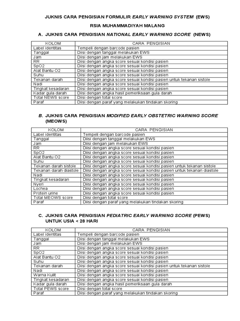 Juknis Formulir EWS | PDF