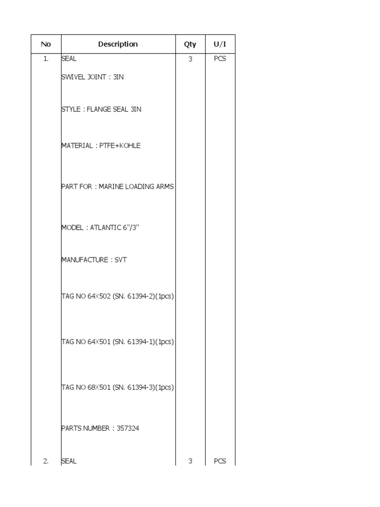 No Description Qty U/I | PDF | Industrial Processes | Mechanical ...