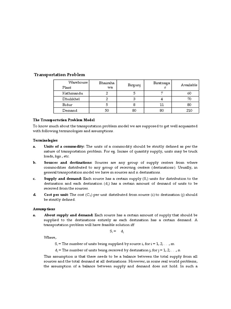 Transportation Problem Pdf Linear Programming Mathematical