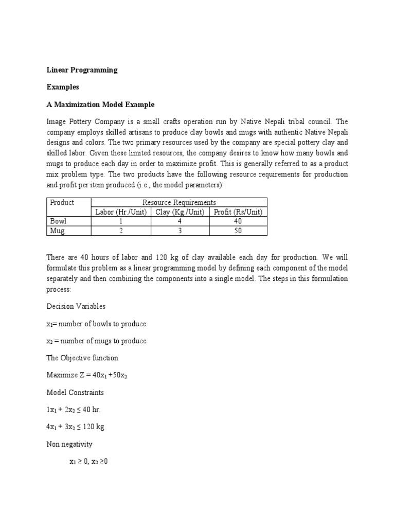 Linear Programming Examples A Maximization Model Example | Download ...