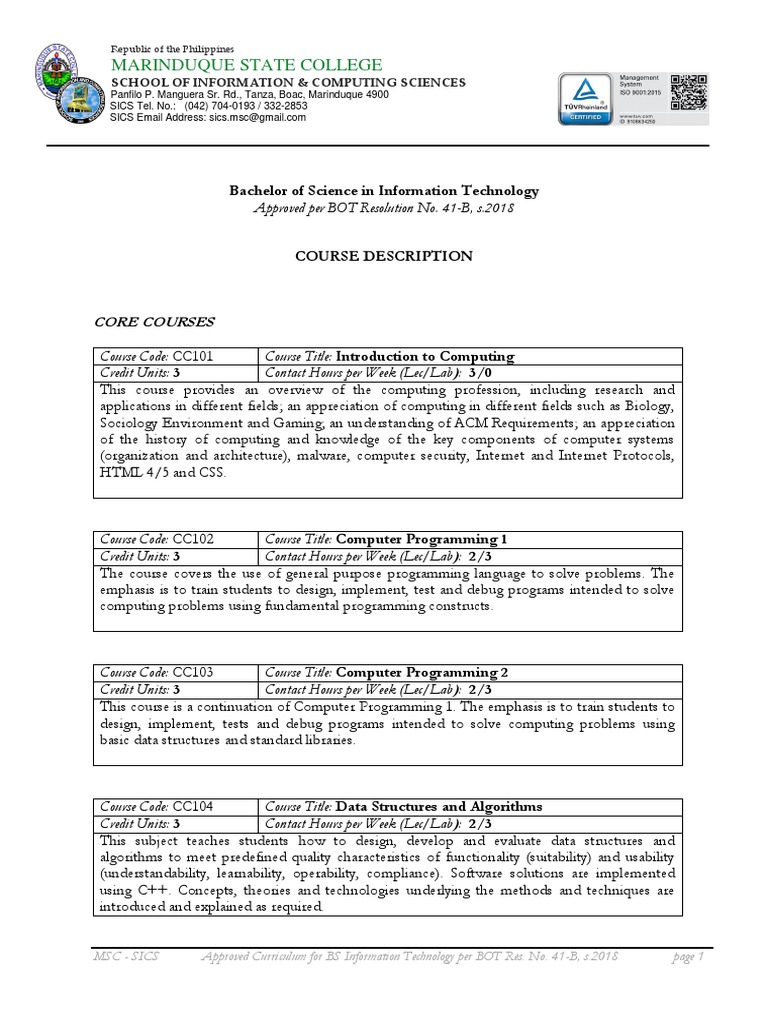 Course-Description - BSIT Program (2018) | PDF | 3 D Computer Graphics ...