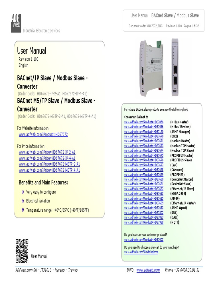 User Manual: Bacnet/Ip Slave / Modbus Slave - Converter Bacnet MS/TP Slave / Modbus Slave ...