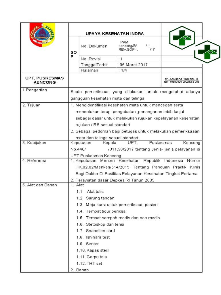 Sop Upaya Kesehatan Program Indra | PDF