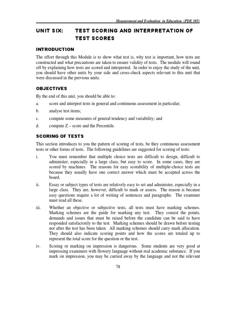 Test Scoring and Interpretation Guide | PDF | Course Credit | Standard ...
