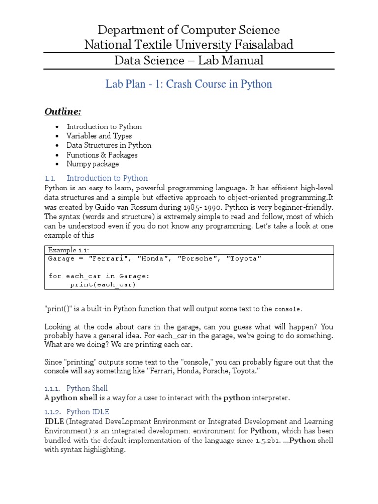Department of Computer Science National Textile University Faisalabad Data Science - Lab Manual ...