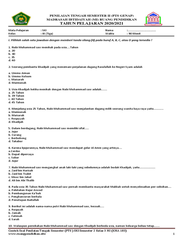 PTS SKI Kelas 3 MI | PDF