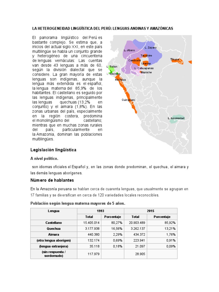 La Heterogeneidad Lingüística Del Perú | PDF | Perú | Multilingüismo