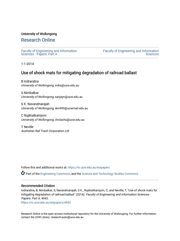 Use of Shock Mats For Mitigating Degradation of Railroad Ballast | PDF | Track (Rail Transport ...