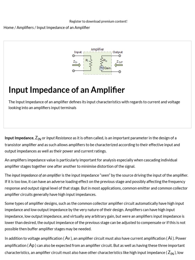 Input Impedance of An Amplifier and How To Calculate It | PDF ...