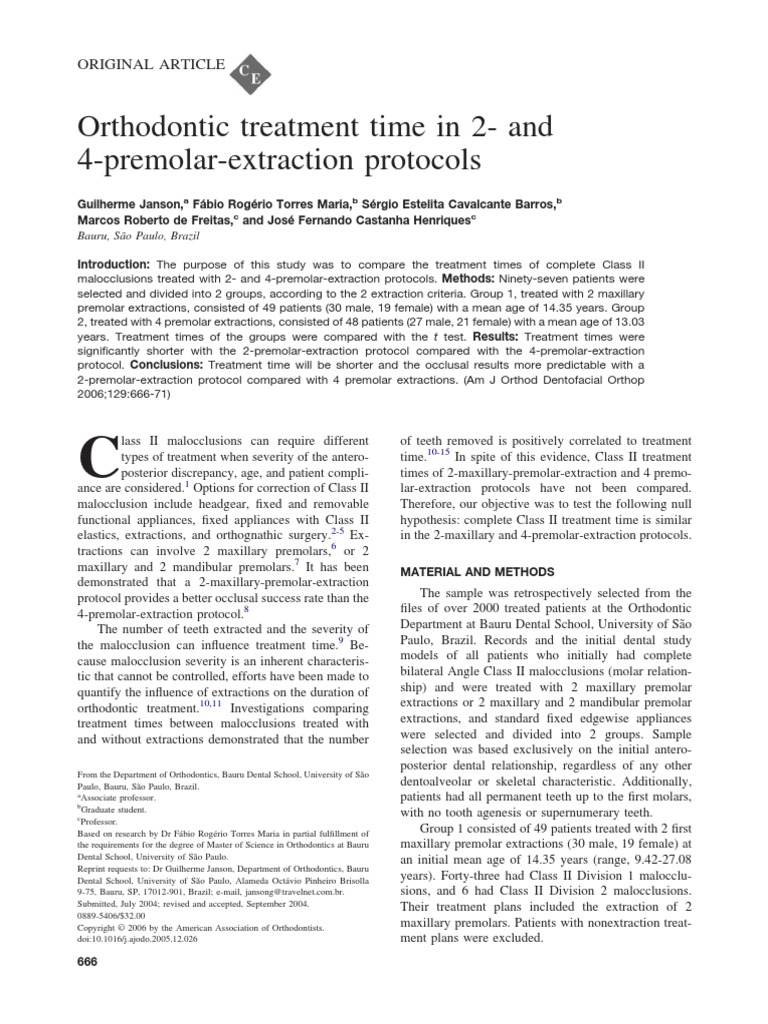 Janson2006 Orthodontic Treatment Time in 2 - and 4-Premolar-Extraction ...