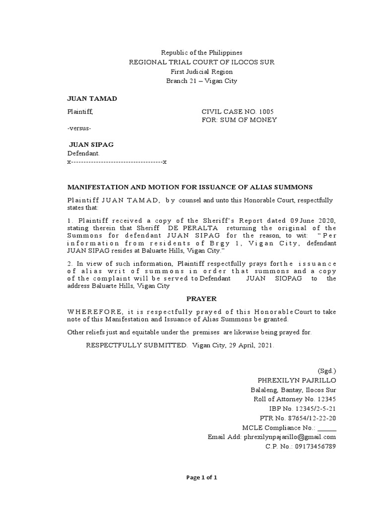 Motion For The Issuance of An Alias Writ of Execution.. | PDF ...