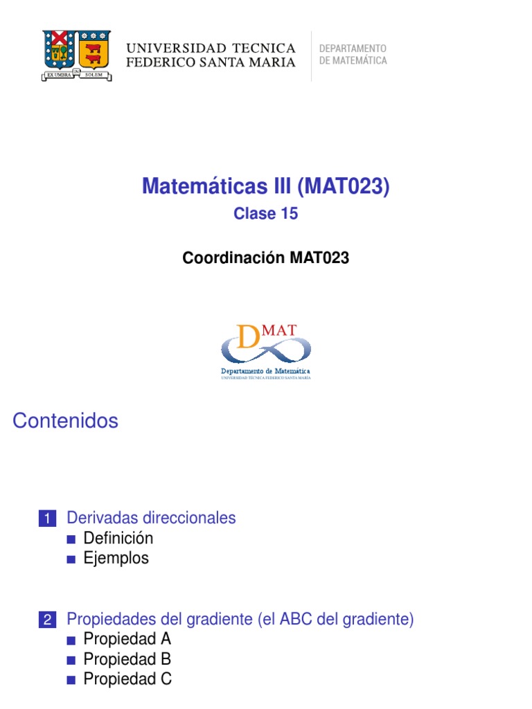 Clase N 15 Propiedades Del Gradiente | PDF | Degradado | Derivado