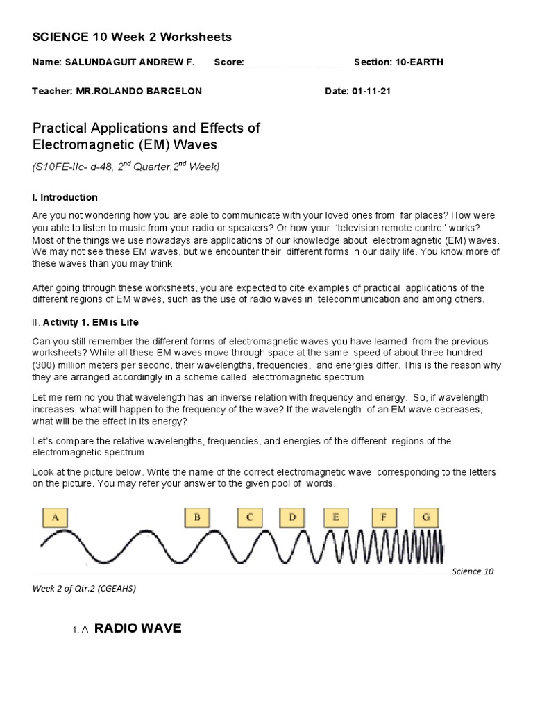 A4 Science 10 WEEK 2 Qtr. 2 2020-2021 | PDF | Electromagnetic Spectrum ...