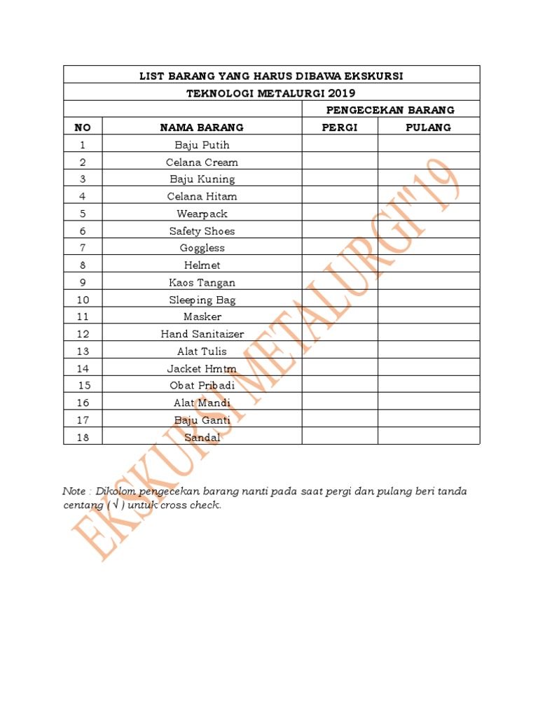 List Peralatan Yang Harus Dibawa | PDF