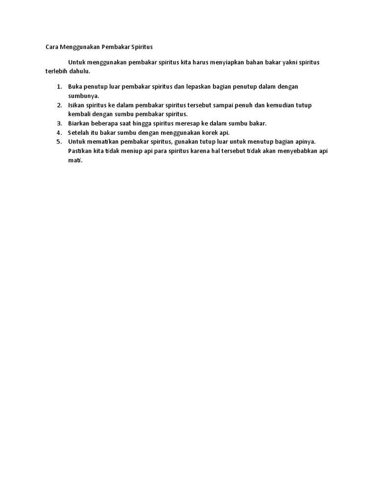 Cara Menggunakan Pembakar Spiritus | PDF