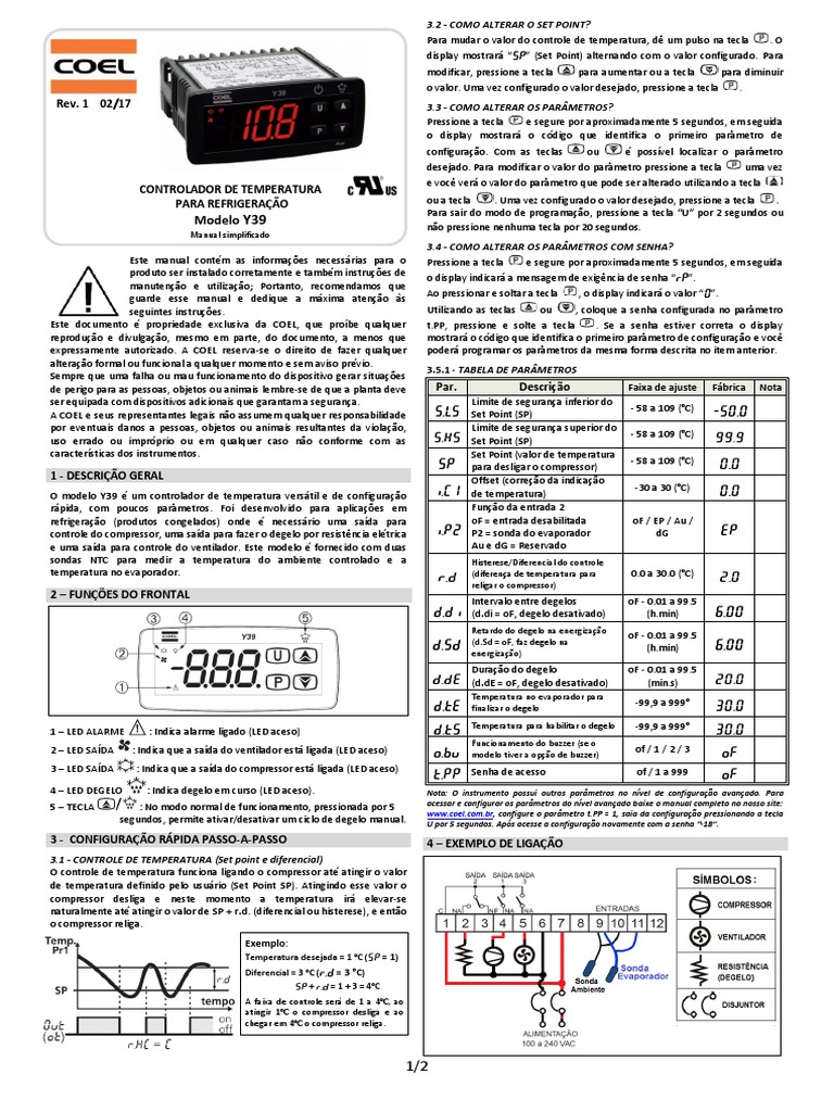 Manual do Controlador Y39 da COEL | PDF | Temperatura | Celsius