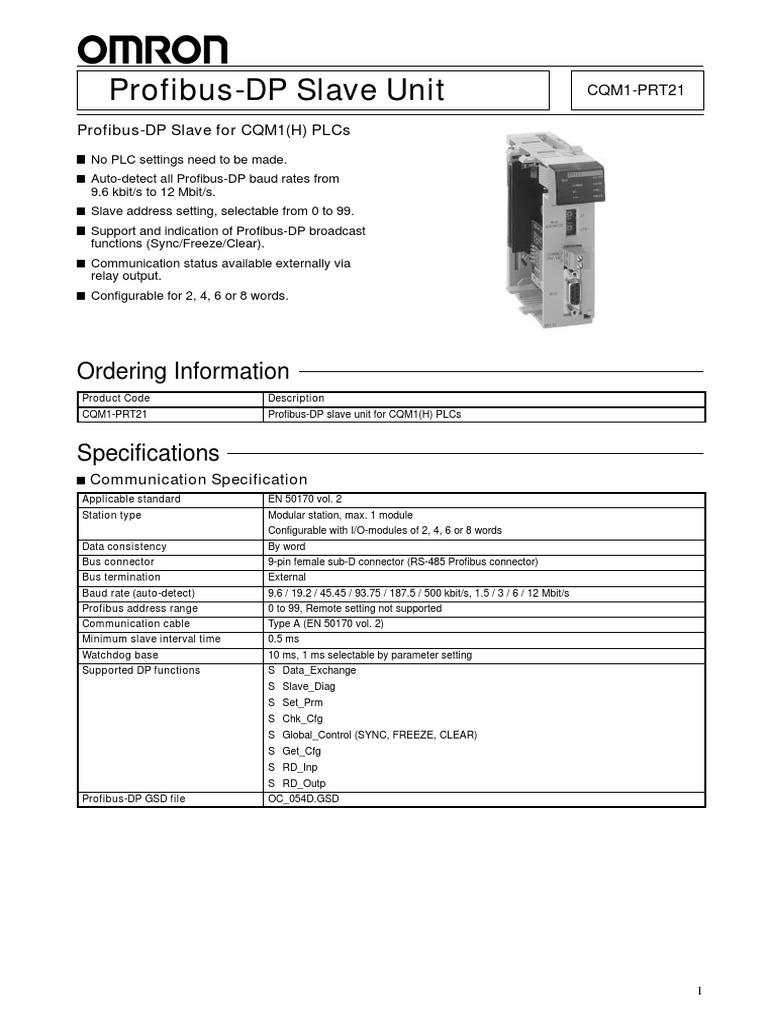 Profibus-DP Slave Unit: Ordering Information | PDF | Programmable Logic Controller | Input/Output
