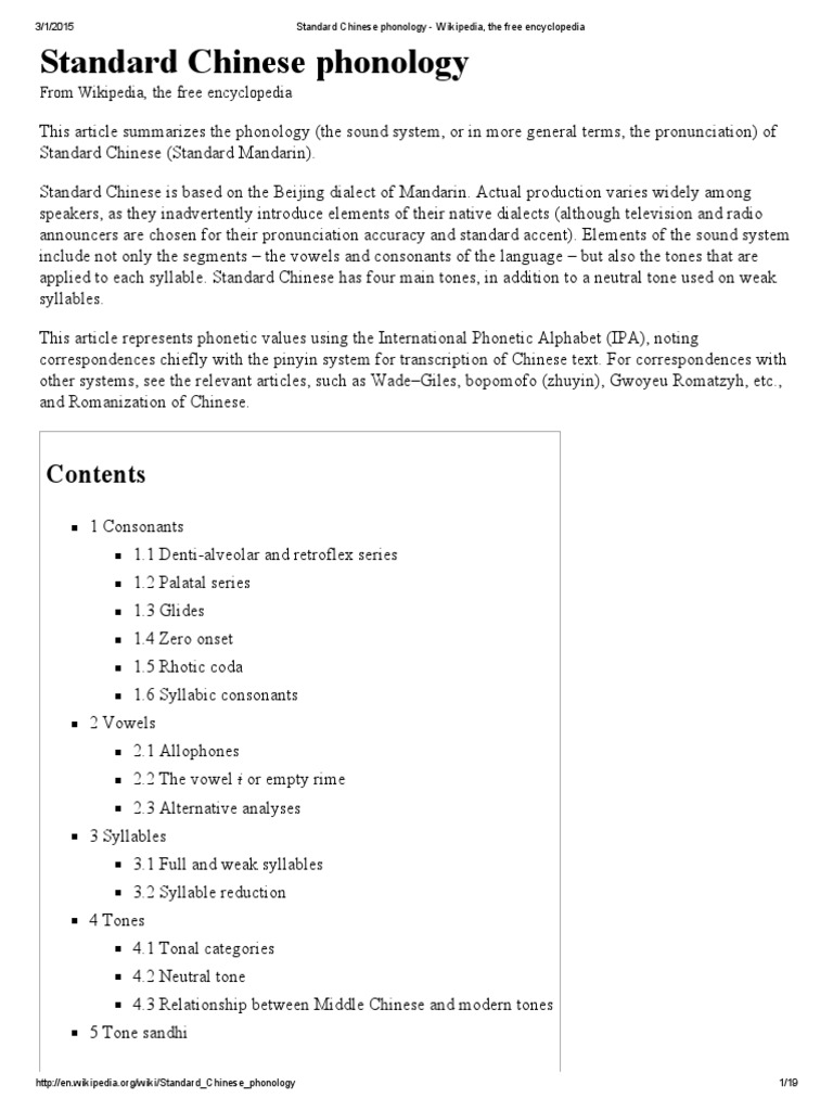 Standard Chinese Phonology | PDF | Syllable | Consonant