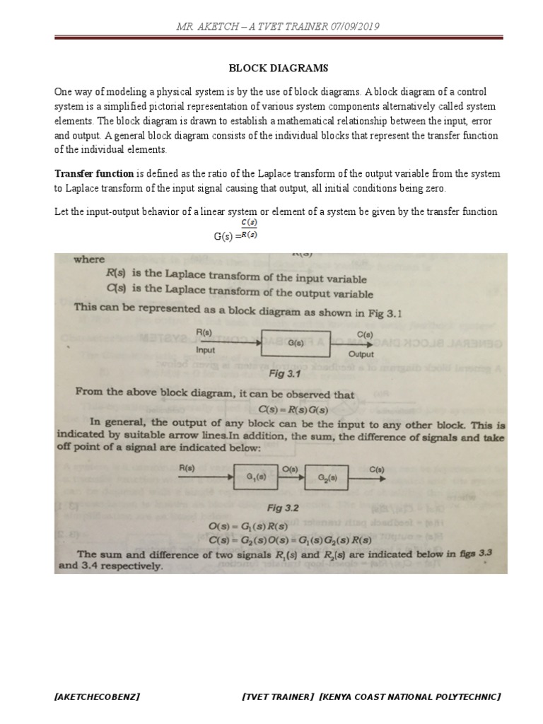 Control Systems - Block Diagram | PDF | Control Theory | Mathematical ...