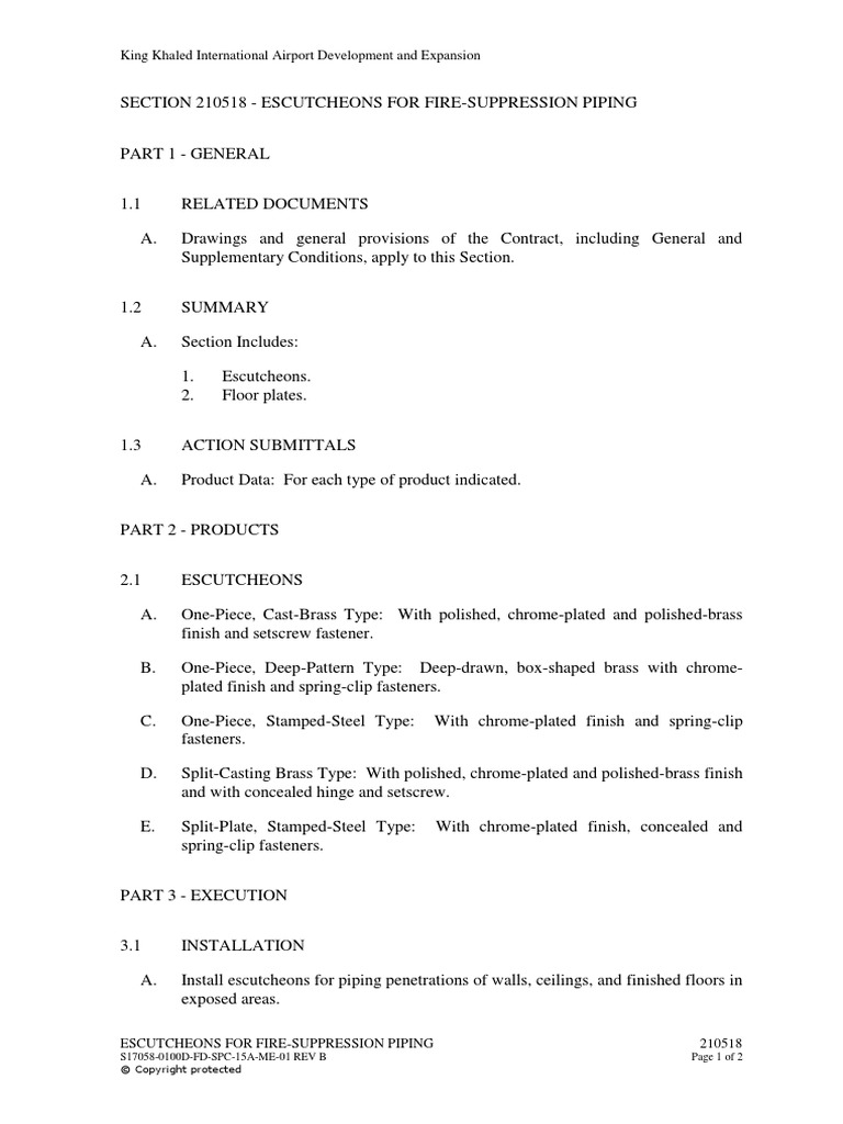 Escutcheons For Fire-Suppression Piping | PDF | Pipe (Fluid Conveyance ...