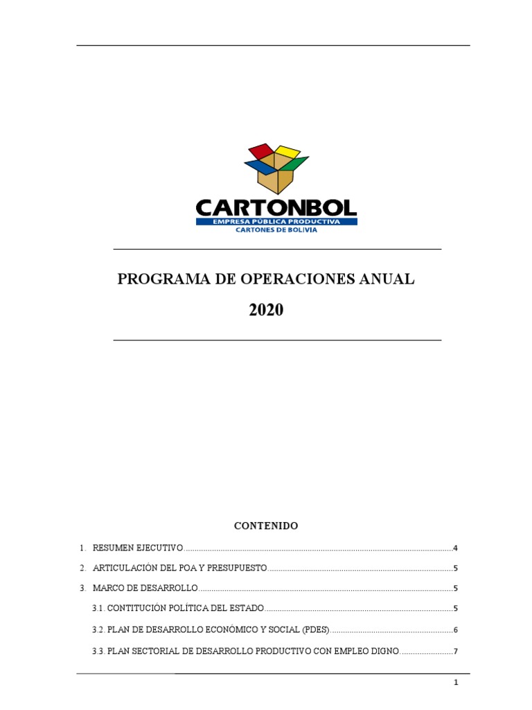 Programa de Operaciones Anual - 2020 - Cartonbol | PDF | Cartón | Empresas