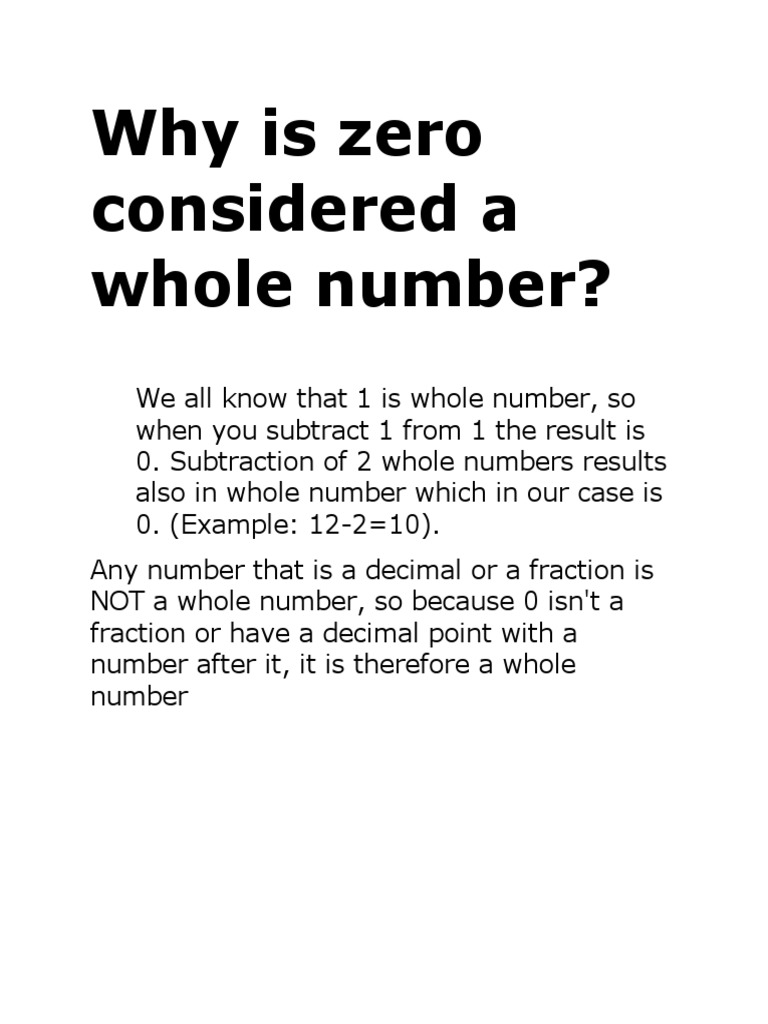Zero as a Whole Number Explained | PDF