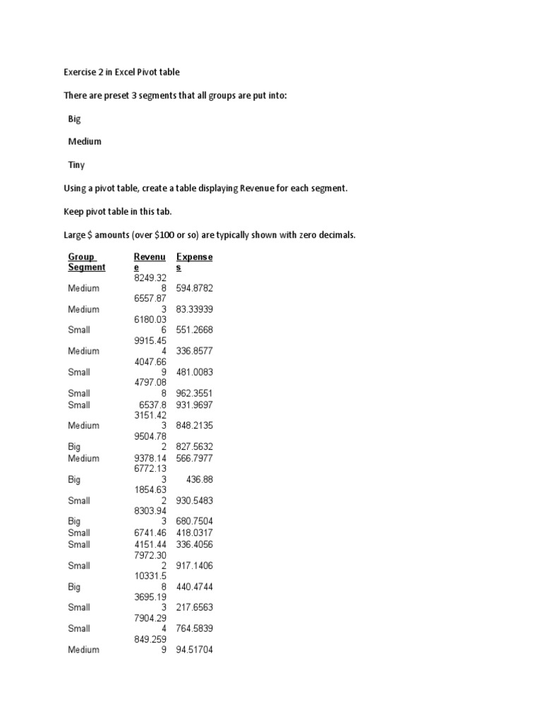 Exercise 2 in Excel Pivot Table | PDF | Teaching Mathematics ...