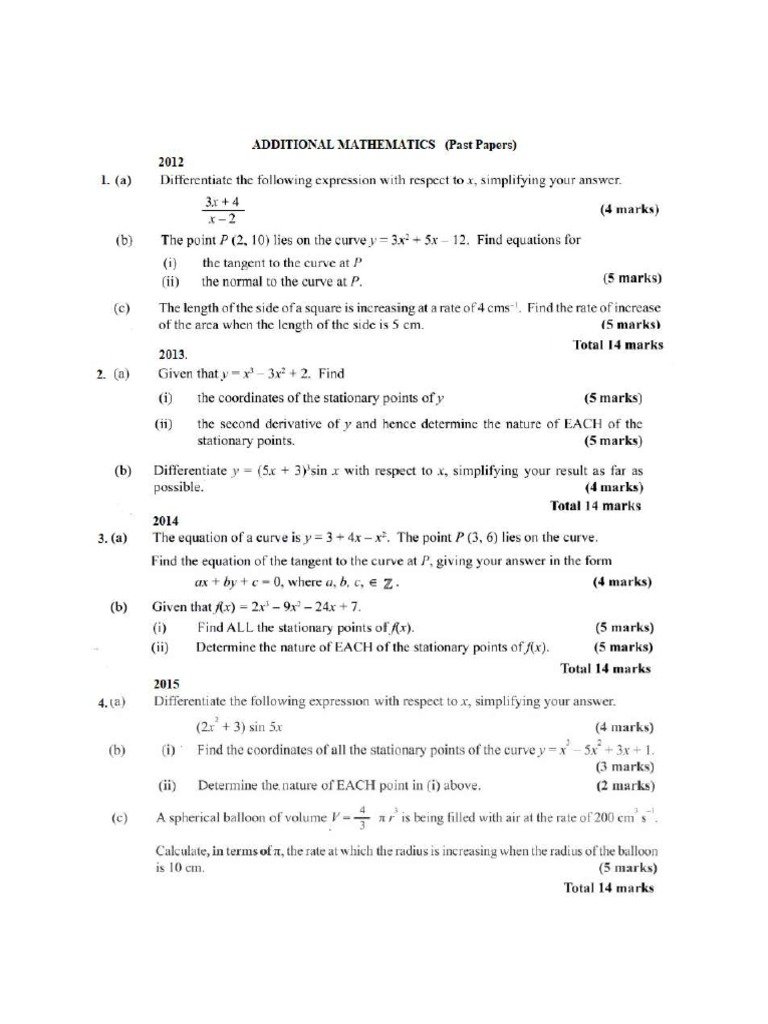 Differentiation Past Papers | PDF