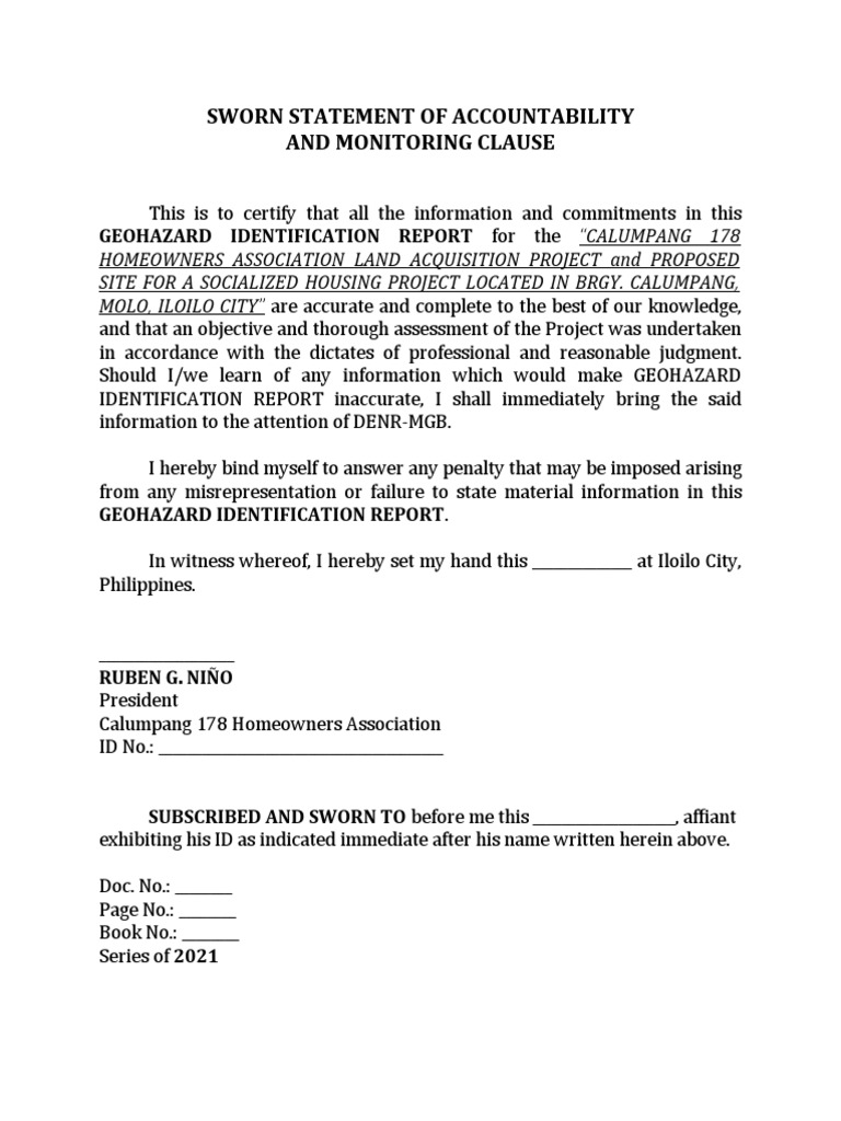 Sworn Accountability Statement for CMR | PDF | Finance & Money Management