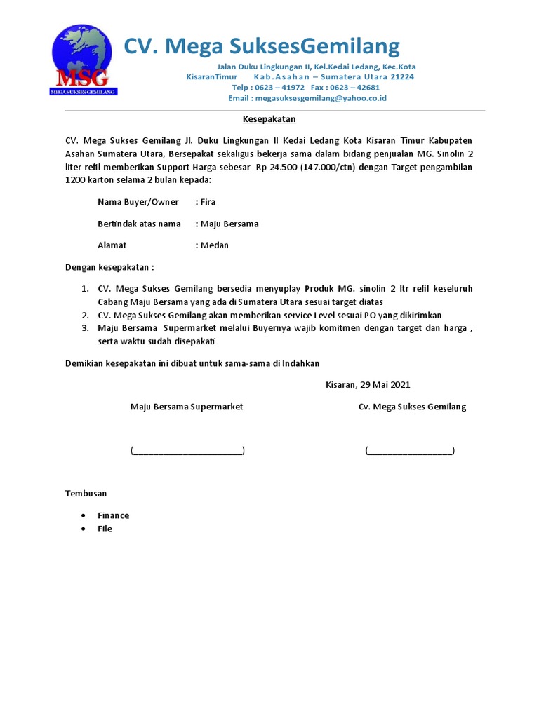 KOP SURAT Kesepakatan MB | PDF