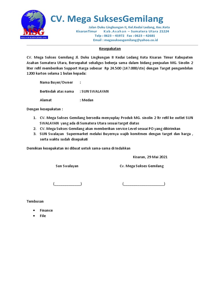 Kesepakatan CV Mega Sukses Gemilang | PDF
