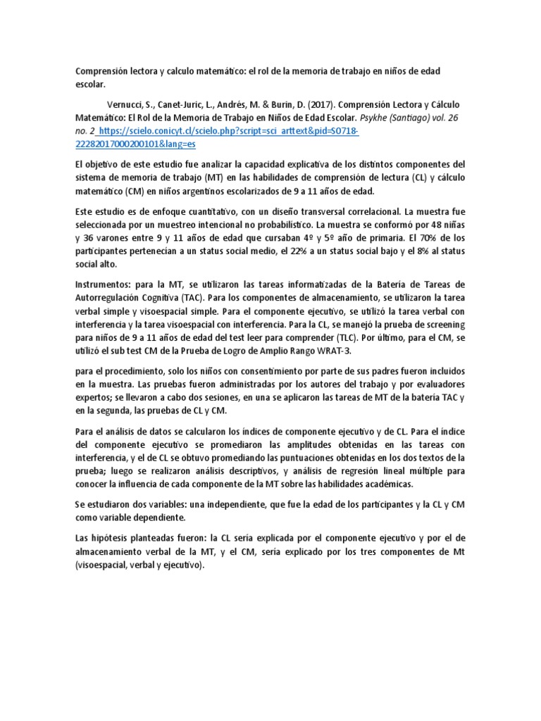 Comprensión Lectora y Calculo Matemático | PDF | Comprensión lectora ...