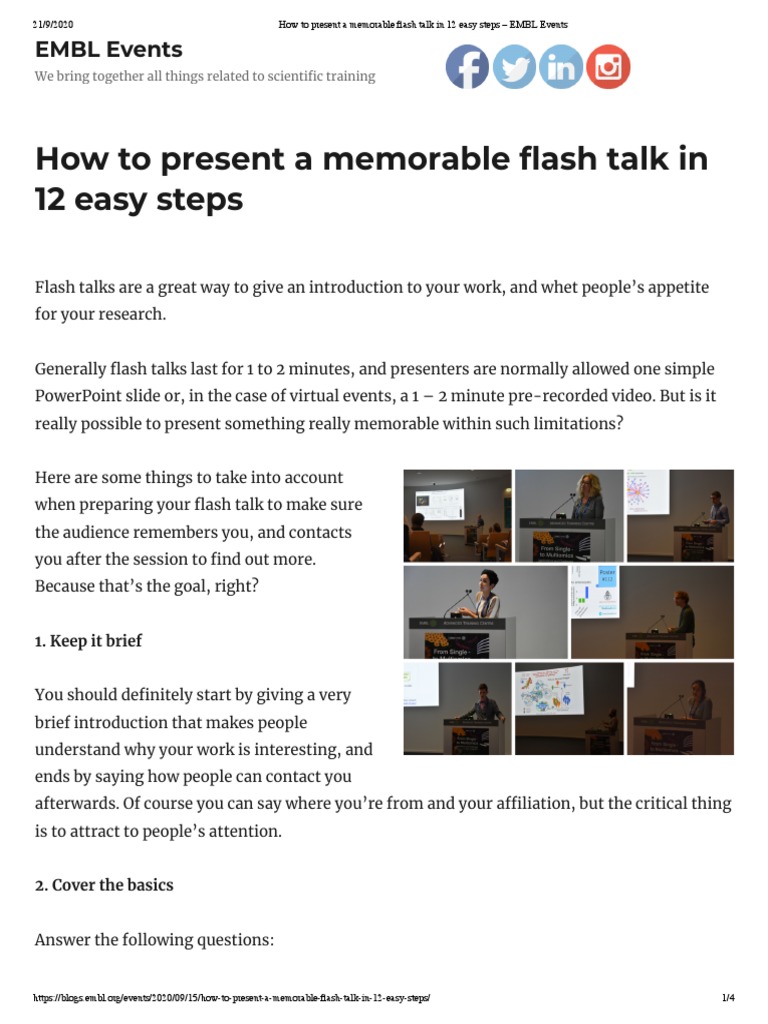 How To Present A Memorable Flash Talk in 12 Easy Steps - EMBL Events | PDF