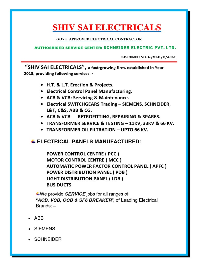 Shiv Sai Electricals - Company Profile | PDF | Electricity | Electrical ...