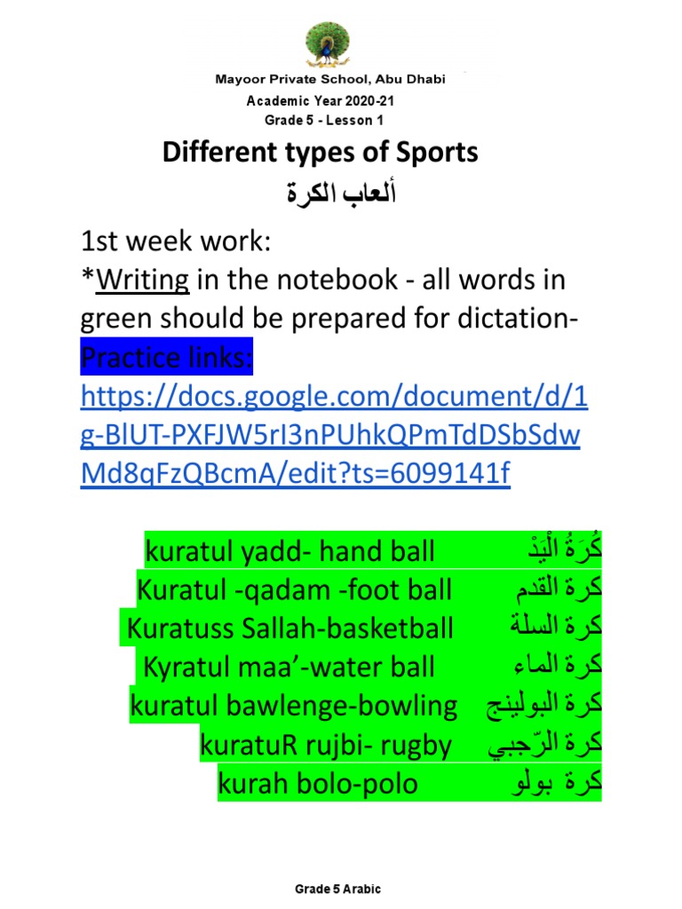 Grade 5 - Different Types Sports - April 2021 - Lesson 1 | PDF ...