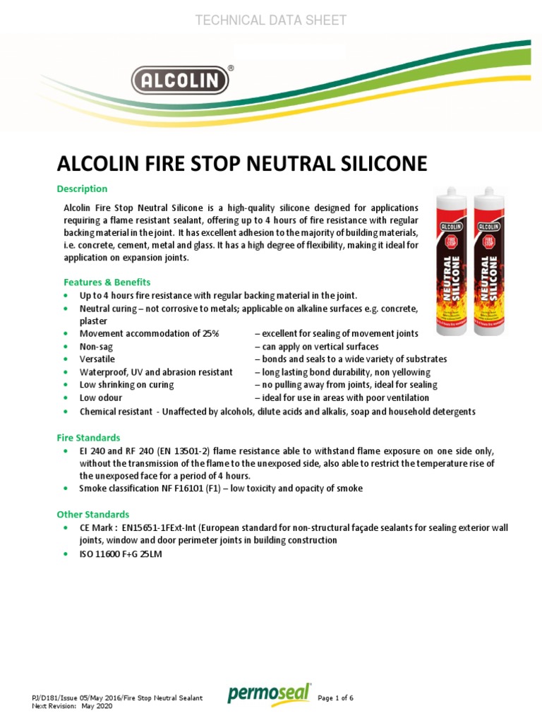 Alcolin Fire Stop Neutral Silicone: Technical Data Sheet | PDF ...