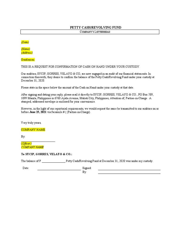 Petty Cash Confirmation Request | PDF