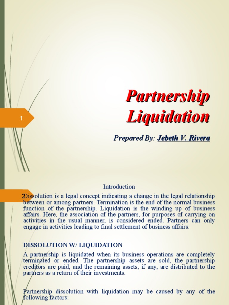 Partnership Liquidation | PDF | Liquidation | Partnership